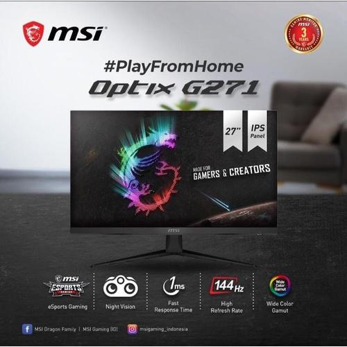 Jual MSI OPTIX G271 MONITOR GAMING 27 Inch - FHD 144Hz 1ms - Kota Medan - Berkah Utama Komputer ...