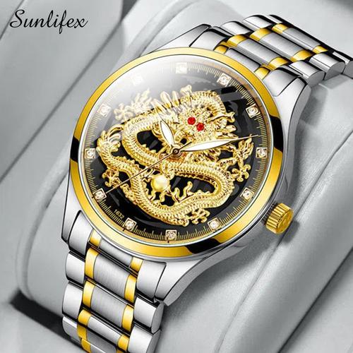 Promo Sunlifex Jam Tangan Pria Naga Emas Stainless Steel Dragon Gold ...