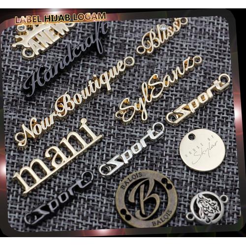 Jual label plat hijab custom bahan besi logam berbagai bentuk unik gold ...