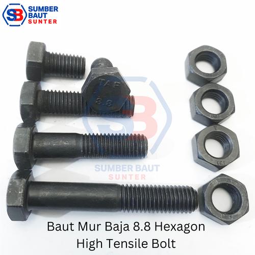 Jual M8x20 Baut Mur Hexagon Baja 8.8 Hitam Hex HTB High Tensile 8x20 ...