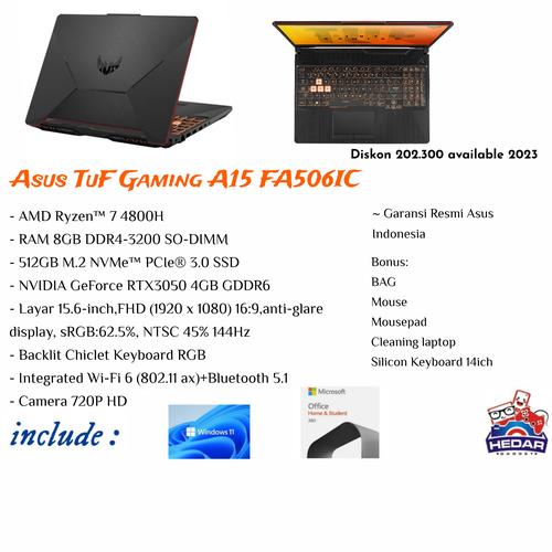 Jual asus tuf gaming a15 fa506ic R7 4800H 8GB 512GB RTX3050 W11 OHS 15 ...