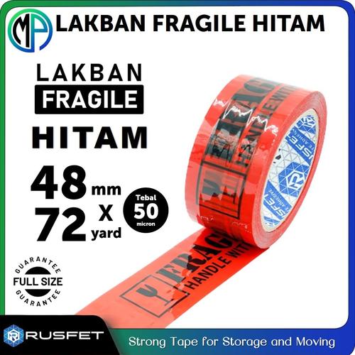 Jual Lakban Fragile Hitam Merah 48mm x 72yard (2inch) Fragile Rusfet ...
