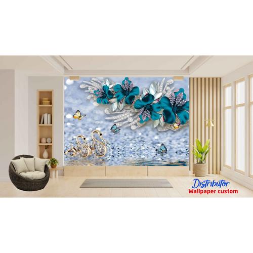 Jual wallpaper dinding custom 3d tema flower / bunga - serat jeruk ...