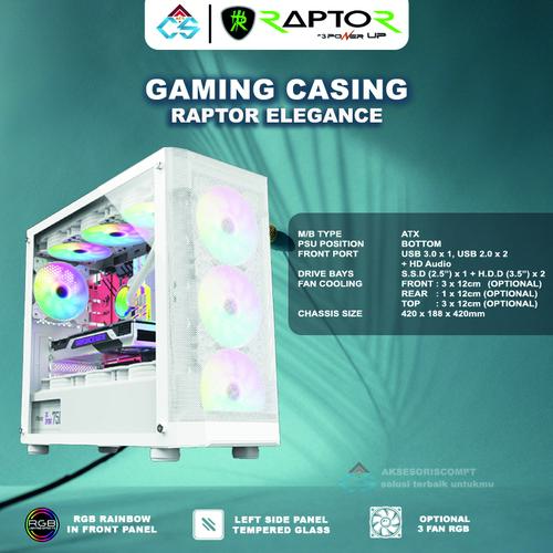 Jual Casing Gaming RAPTOR ELEGANCE White - Casing Gaming FULL ATX - NON ...