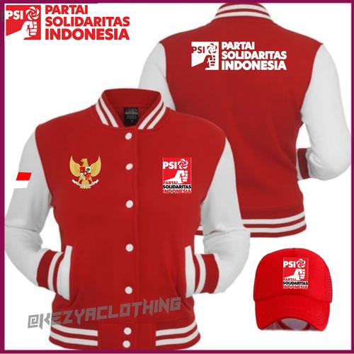Jual JAKET VARSITY MERAH PUTIH LOGO PARTAI PSI+TOPI FULL SABLON DTF ...