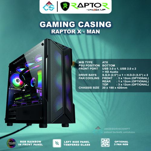 Jual Casing Gaming RAPTOR X-MAN - Casing Gaming FULL ATX - NON FAN ...