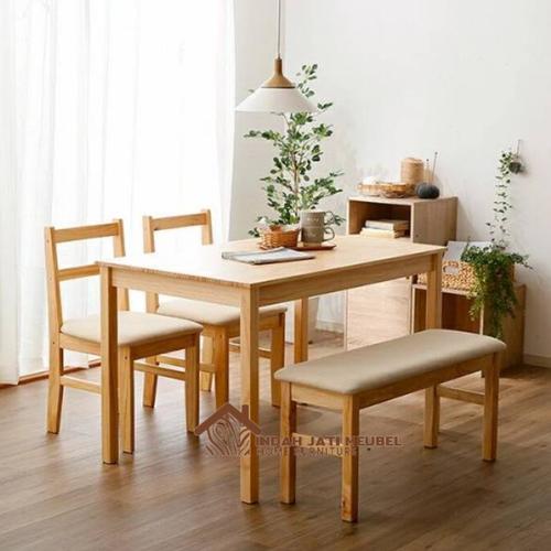Promo set meja bench kursi bangku makan cafe santai minimalis kayu jati ...