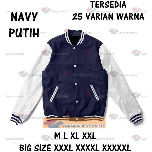 Jual JAKET POLOS BASEBALL NAVY PUTIH ! SWEATER PRIA WANITA MURAH ...