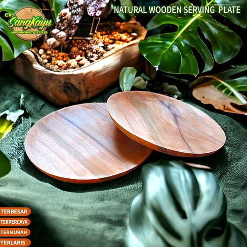 Jual Wooden serving plate D-30 cm piring kayu bulat piring nampan saji ...