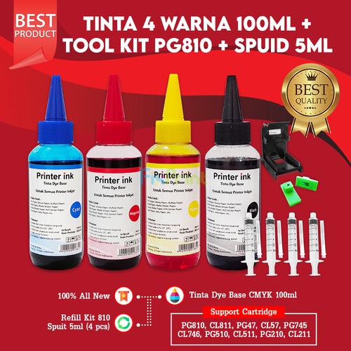 Jual Paket Tinta 4 Warna 100ml Refill Cartridge Canon 810 811 745s 746s ...