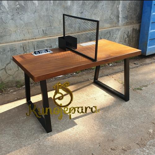 Jual meja kerja industrial, meja kantor kayu kaki besi, meja komputer ...