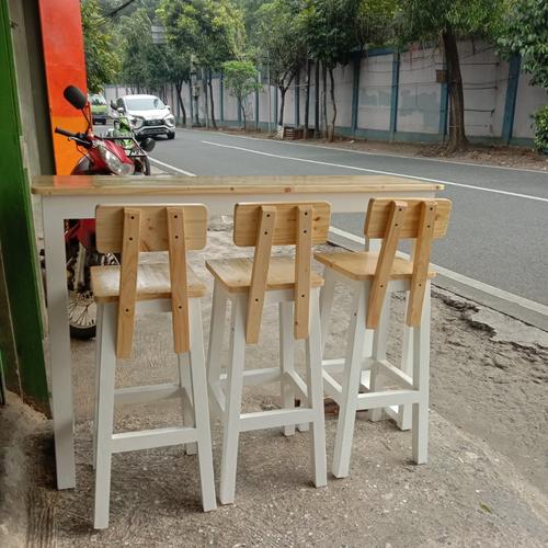 Jual meja mini bar kafe resto 3 unit bangku sender warna putih atas ...