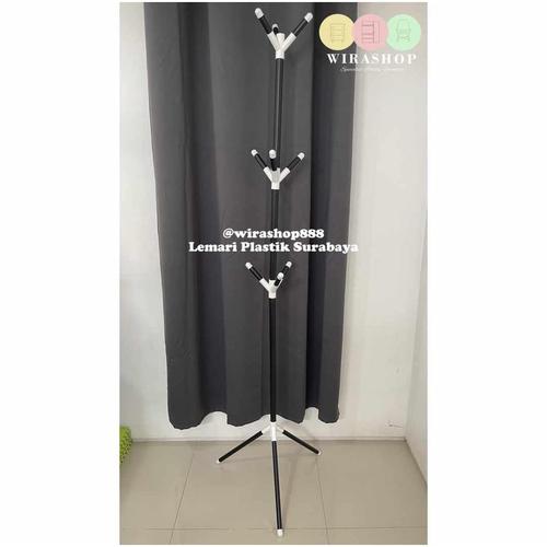 Jual stand hanger jemuran topi coat rak besi gantung topi tas - hitam ...