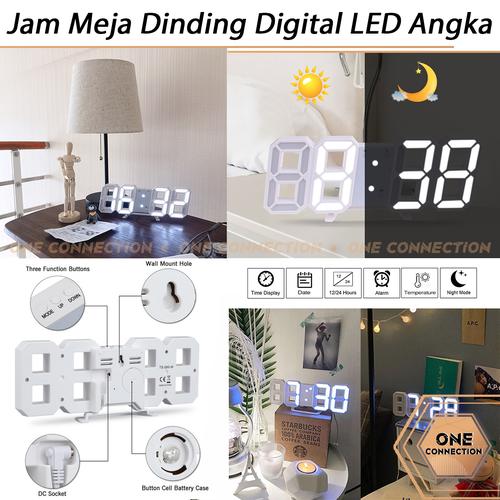Jual Jam Meja Dinding Digital LED Angka Dengan Alarm Suhu / Clock 3D ...