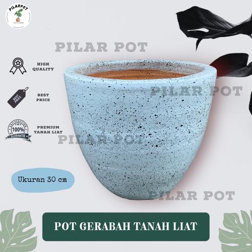 Promo POT BUNGA GERABAH TANAH LIAT MOTIF SPRINKLE PUTIH D30 T25 - PUTIH ...