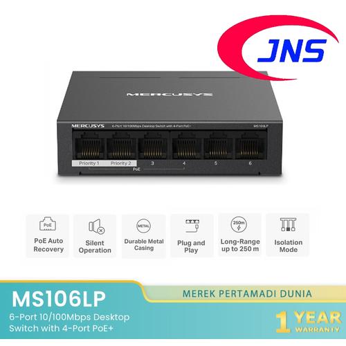Jual Mercusys MS106LP 6-Port 10/100Mbps Desktop Switch with 4-Port PoE+ ...