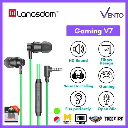 Promo Langsdom V7 In Ear Gaming Earphone Mic Stereo Elbow Headset Aux 3 ...