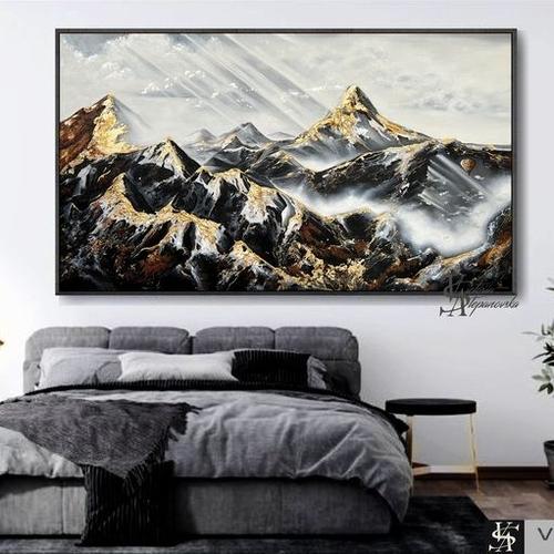 Jual lukisan gunung gold | lukisan gunung tekstur | dekorasi dinding ...