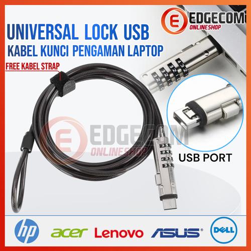 Jual Kunci Pengaman Laptop Notebook Universal USB Lock 1,8 meter LU-201 ...