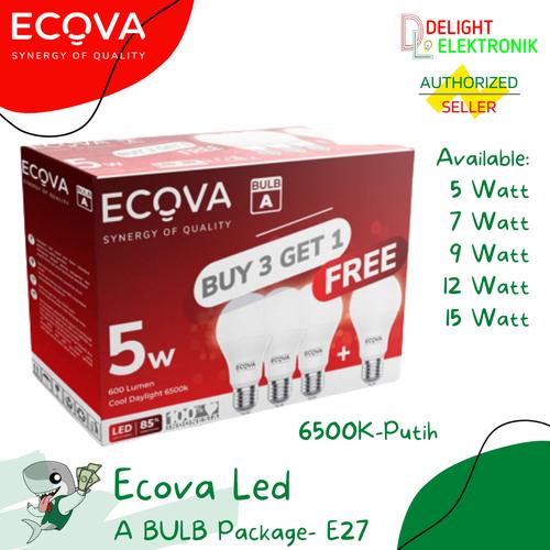 Jual Lampu LED Ecova A Bulb PAKET 5w 7w 9w 12w 15w 6500k Putih ...