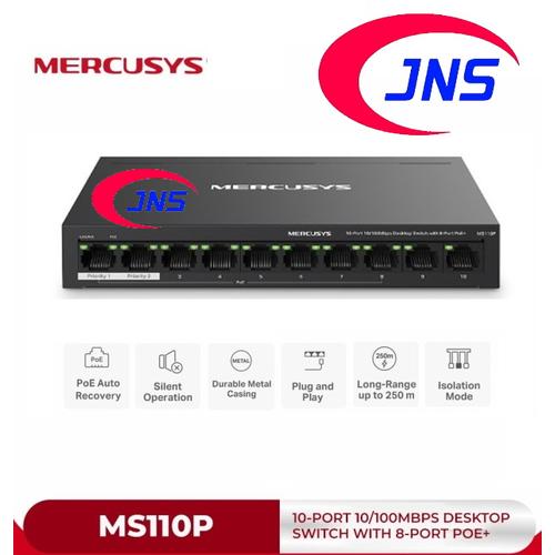 Jual MERCUSYS MS110P 10-PORT 10/100Mbps DESKTOP SWITCH WITH 8-PORT PoE+ ...
