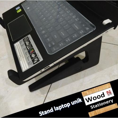 Jual Meja laptop unik / Stand laptop kayu portable knockdown Hitam ...