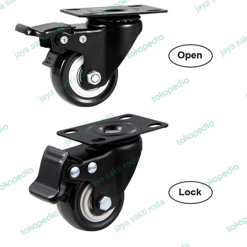 Jual Roda 2 inch pu black roda / lemari putar+rem harga 1 pcs - Jakarta ...