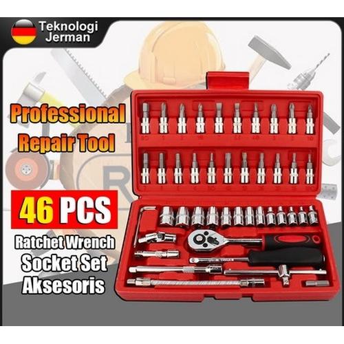 Jual Kunci Shock 46 pcs (1/4") Socket Tool Kit Full Lengkap Retail-Red ...