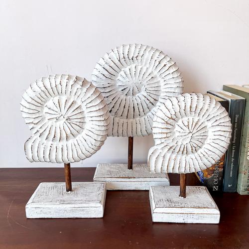 Jual Patung kayu kerang kayu miniatur shell wood statue boho interior ...