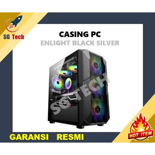 Jual CASING PC ENLIGHT BLACK SILVER - mATX MESH TEMPERED GLASS GAMING ...