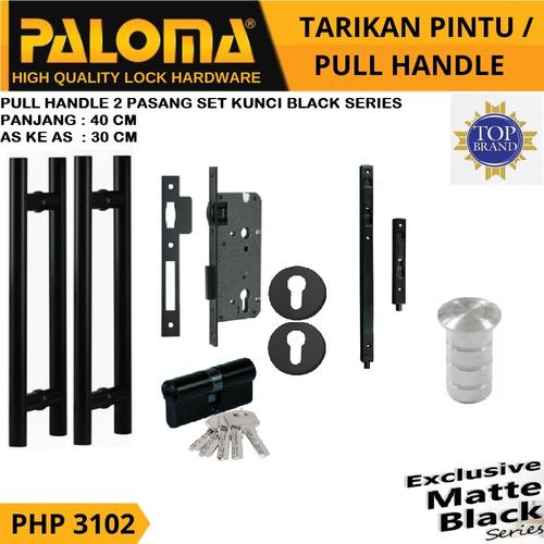 Jual PALOMA PULL HANDLE SET GAGANG PINTU KOMPLIT MAT BLACK HITAM 40 CM ...
