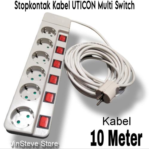 Jual Stop Kontak Kabel 10 meter 6 lubang Uticon Saklar masing-masing ...