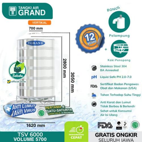 Jual Tandon Air /Toren Air /Tangki Air Stainless Grand TSV 6000 Anti ...