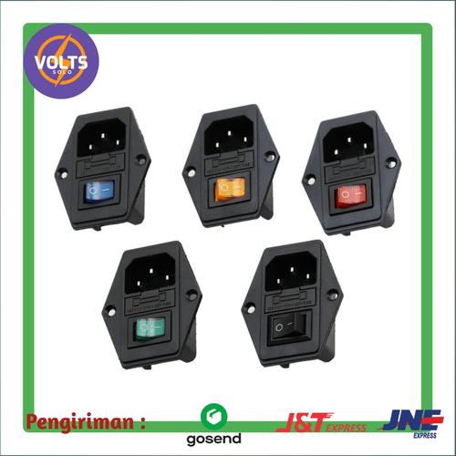 Jual 10A 250V Male Power Socket 3 Pin Inlet Modul Plug Fuse Switch ...