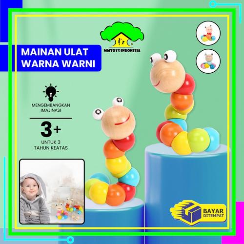 Promo MI-M331 Mainan Edukasi Anak Ulat Kayu Lucu Warna Warni / Mini ...