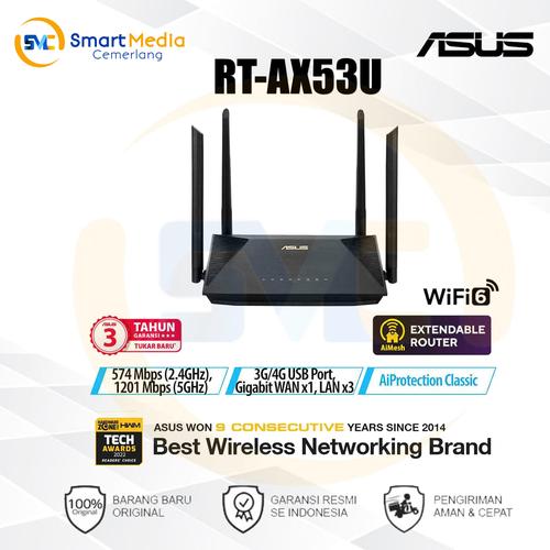 Promo ASUS RT-AX53U AX1800 Dual Band WiFi 6 Wireless Router with AiMesh ...