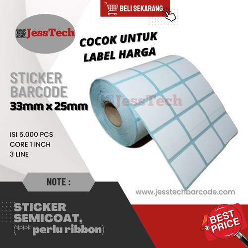 Jual KERTAS STICKER LABEL BARCODE 33 X 25MM 3 LINE (ukuran bisa costum ...