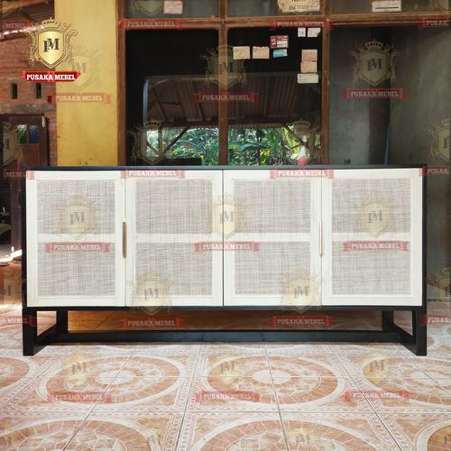 Jual meja buffet minimalis rotan kayu jati, bufet rotan minimalis kayu ...