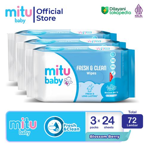 Promo Mitu Baby Fresh & Clean Blossom Berry Tisu Basah Bayi 24s - isi 3 ...