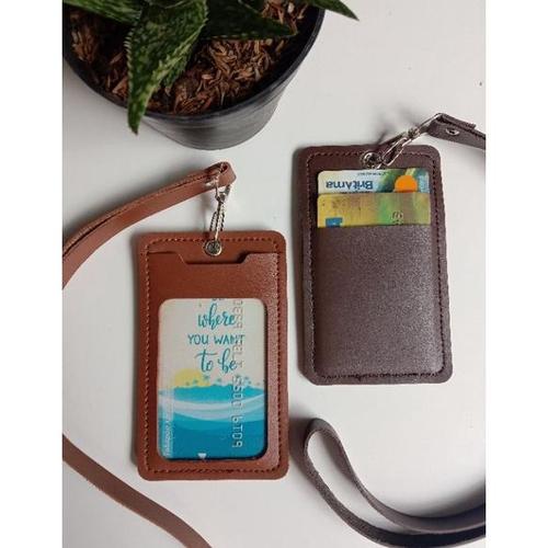 Jual NEW STOCK!!! ID CARD HOLDER KULIT PU LANYARD NAME TAG - Coklat tua ...