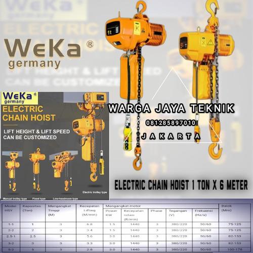 Jual ELECTRIC CHAIN HOIST 1 TON X 12 METER PLUS TROLY380 VOLT WEKA ...