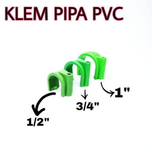 Jual Klem pipa pvc 1/2" 3/4" 1" inch klem pipa plastik hijau + paku ...