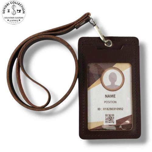 Jual NEW STOCK!!! ID CARD HOLDER KULIT PU LANYARD NAME TAG - Coklat tua ...