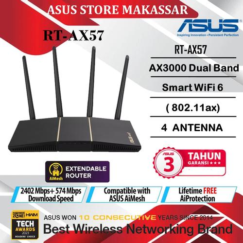 Promo ASUS RT-AX57 Dual Band WiFi 6 AX3000 Wireless Router with AiMesh ...