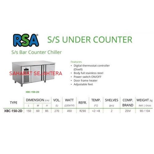 Jual Stainless Steel Bar Counter Chiller RSA XBC-150-2D Chiller ...