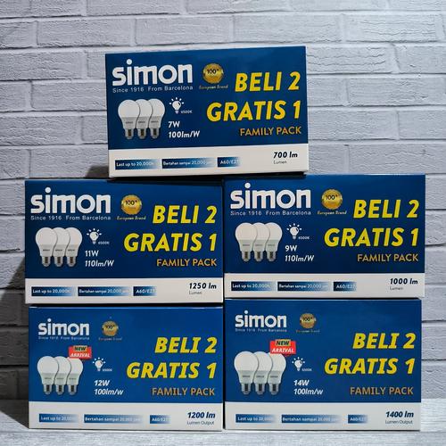 Jual SIMON LAMPU LED BULB 5W 7W 9W 11W 12W 14W PUTIH VALUE PACK 2 FREE ...
