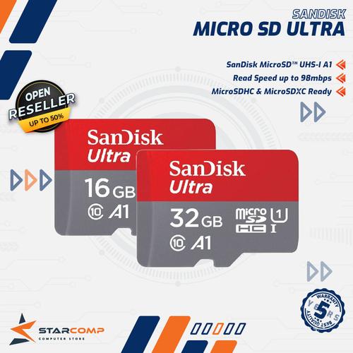 Jual Micro SD Card SanDisk Ultra 16GB 32GB UHS-I A1 up to 98Mbps ...