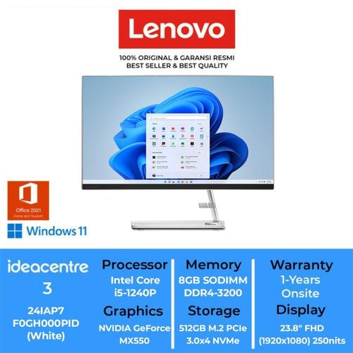 Jual PC AIO LENOVO IdeaCentre 3 24IAP7 0PID i5-1240P 8GB 512GB 23.8 W11 ...