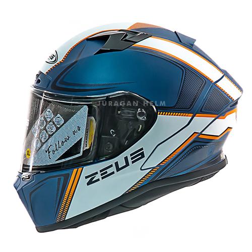 Jual Zeus ZS826 BK13 Matt Blue/Blue Helm Fullface Flat Visor - M ...