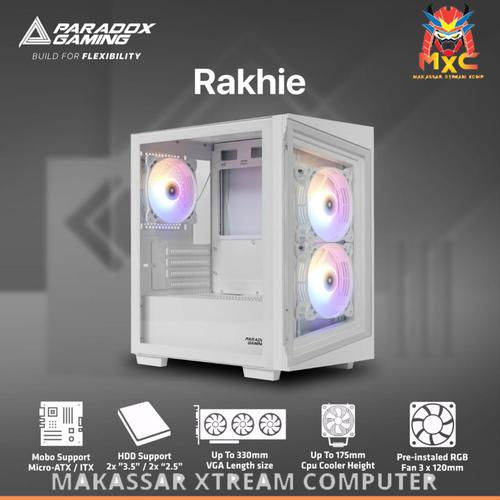 Jual CASING PC GAMING PARADOX RAKHIE M-ATX 3 FAN FREE-WHITE - Kota ...